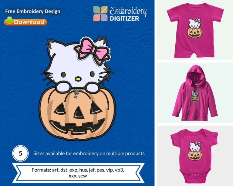 Hello Kitty Pumpkin Applique Embroidery Design - Free Embroidery ...